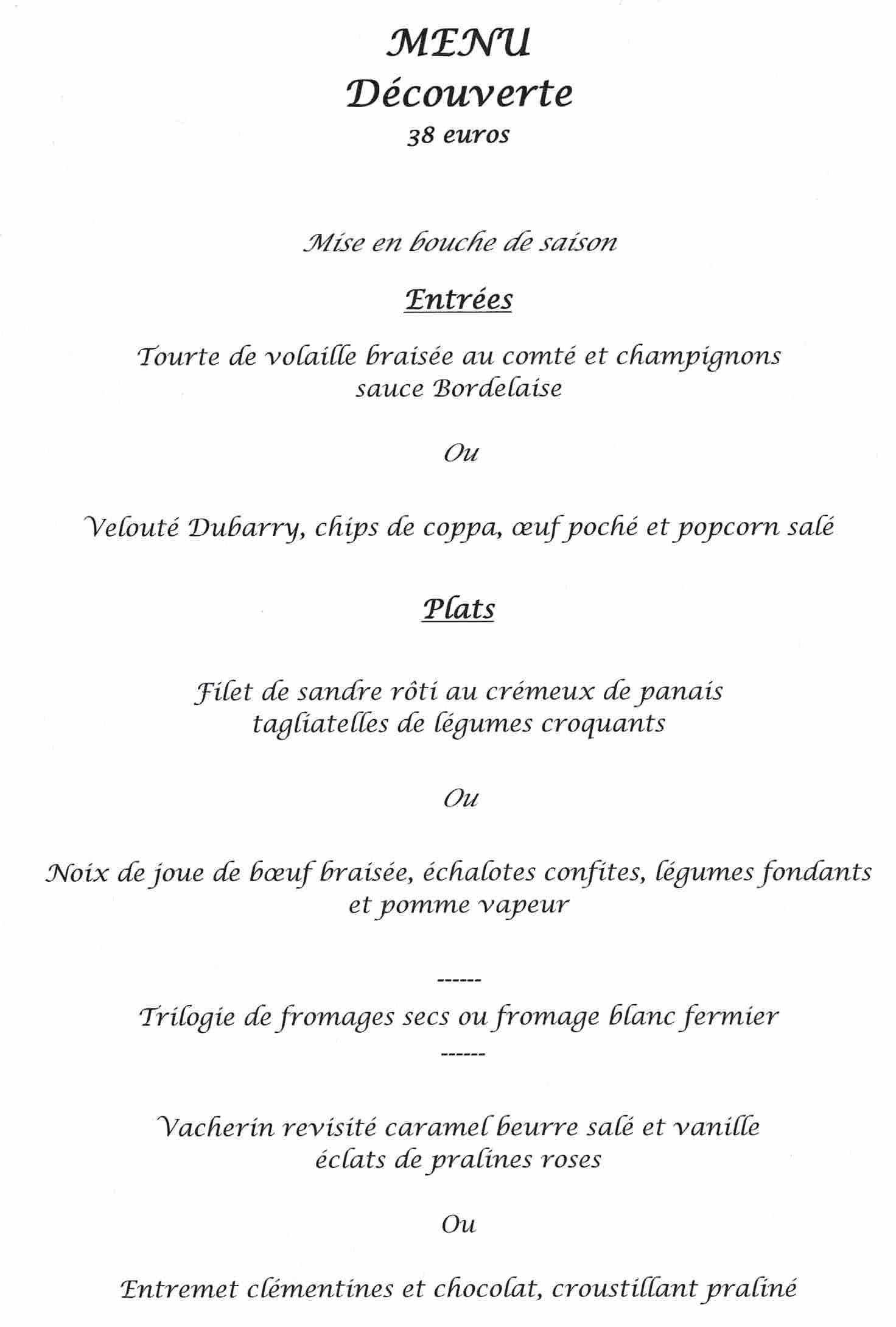 Menus et formules - Restaurant la Gamm'Elles
